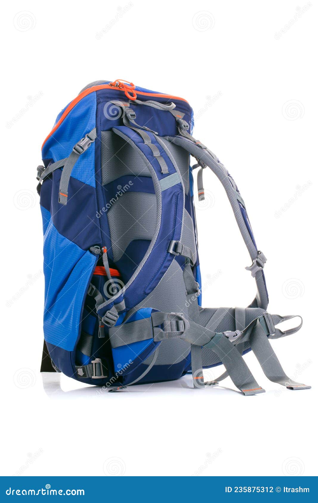 Picture of Blue Backpack on Empty Background Stock Photo - Image of ...