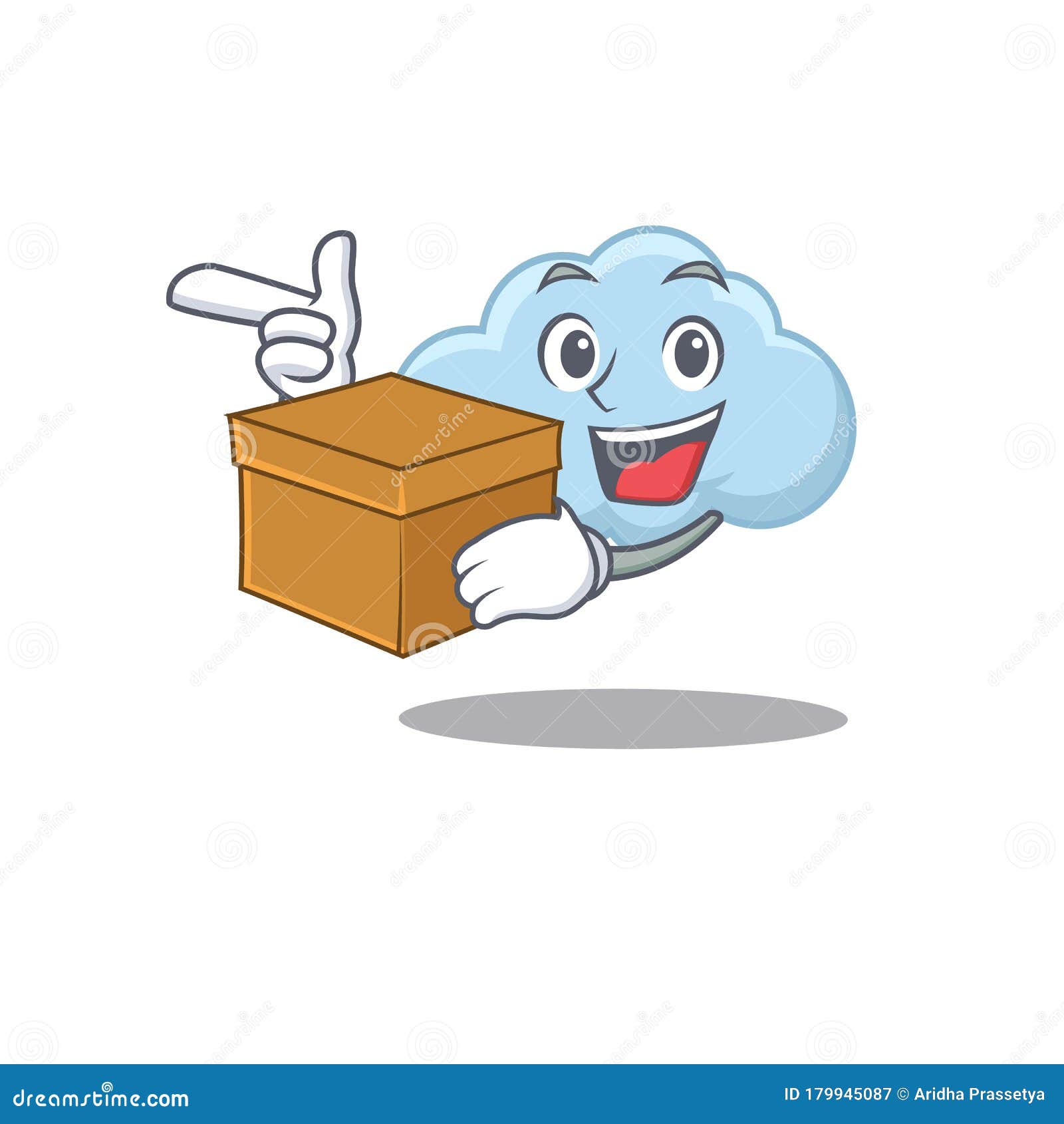 An Picture of Blue Cloud Cartoon Design Concept Holding a Box Stock ...