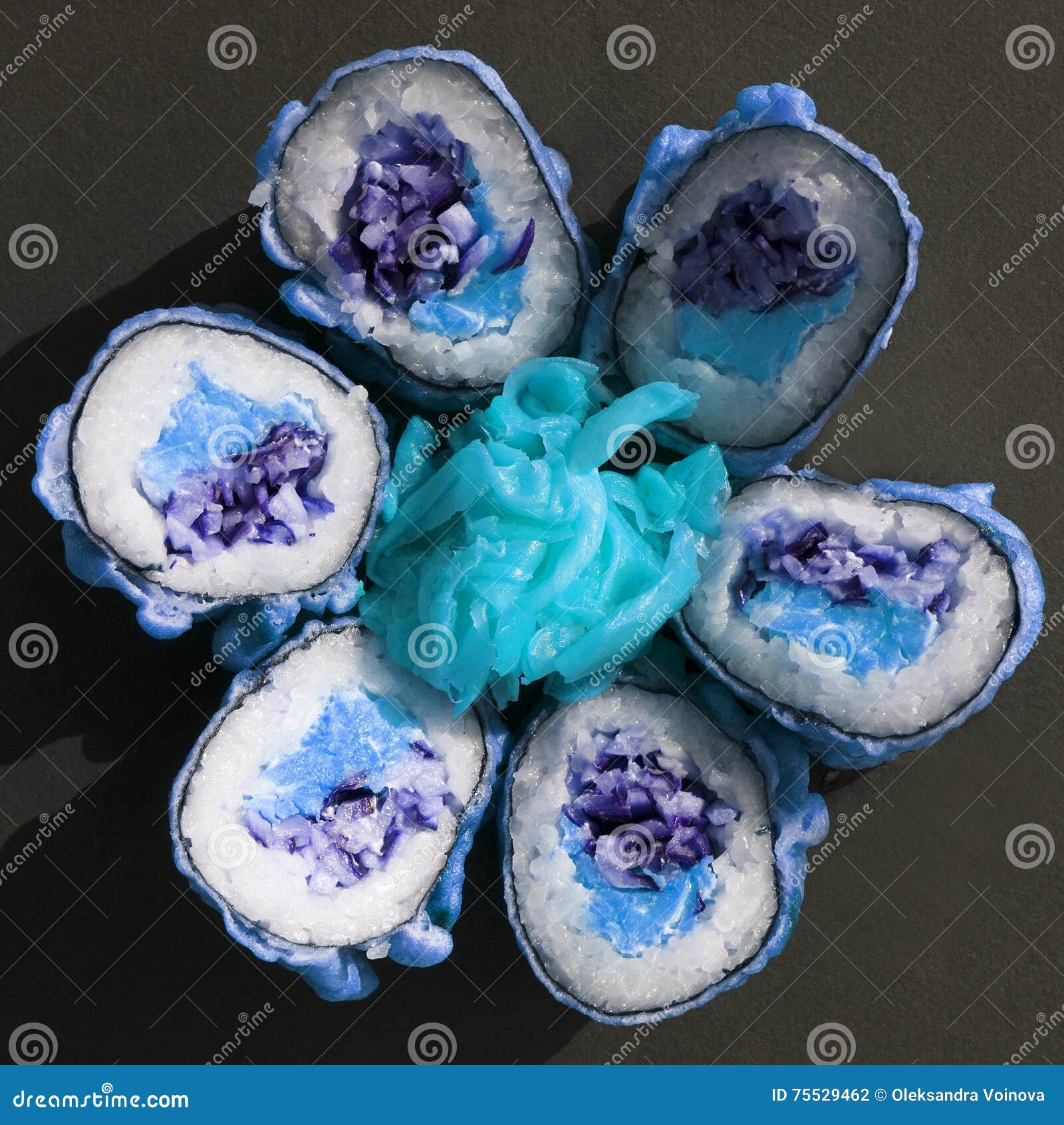 Picture of blue sushi stock photo. Image of salmon, food - 75529462