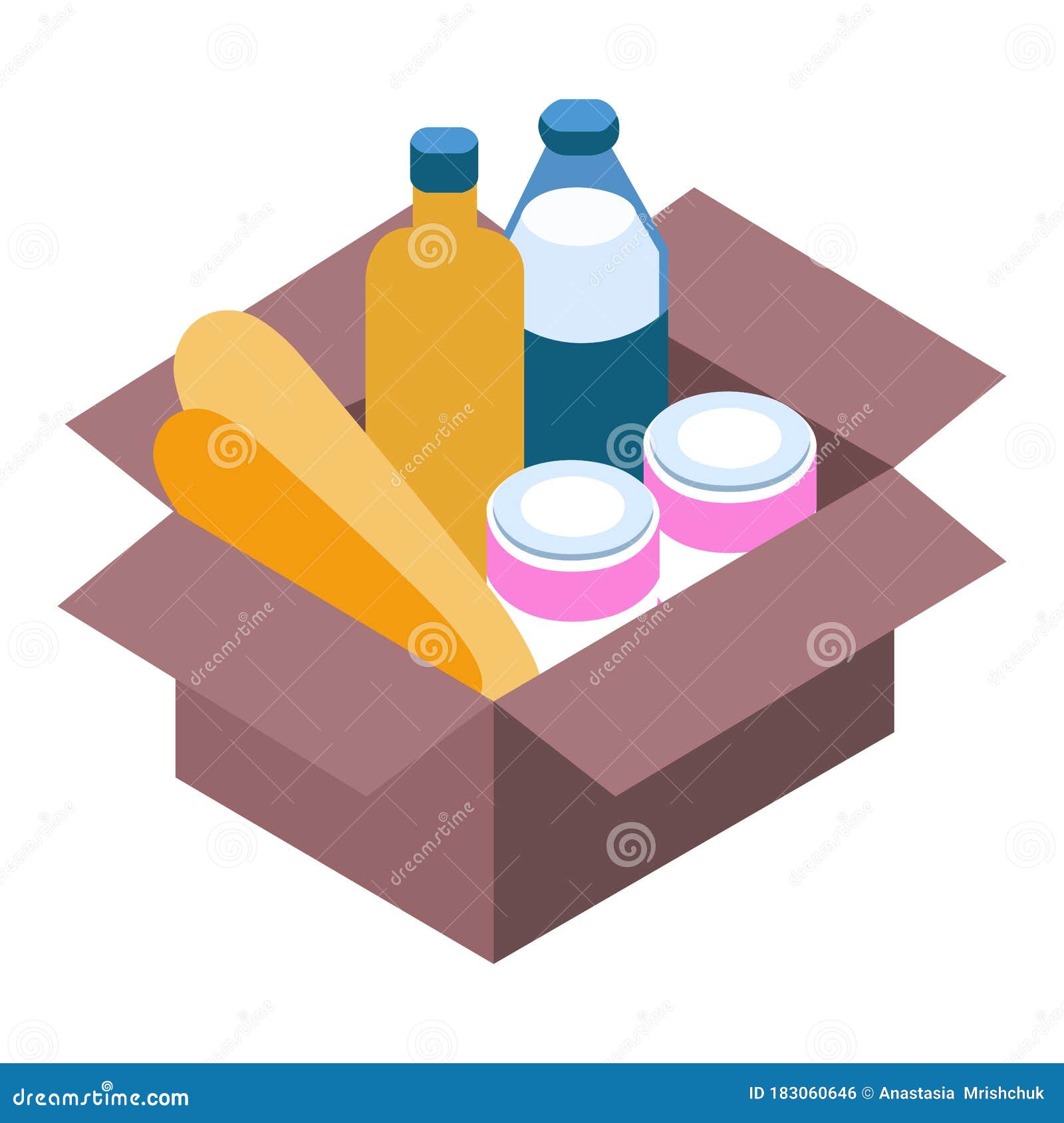 Picture of a Box with Food on a White Background. Vector Illustration ...