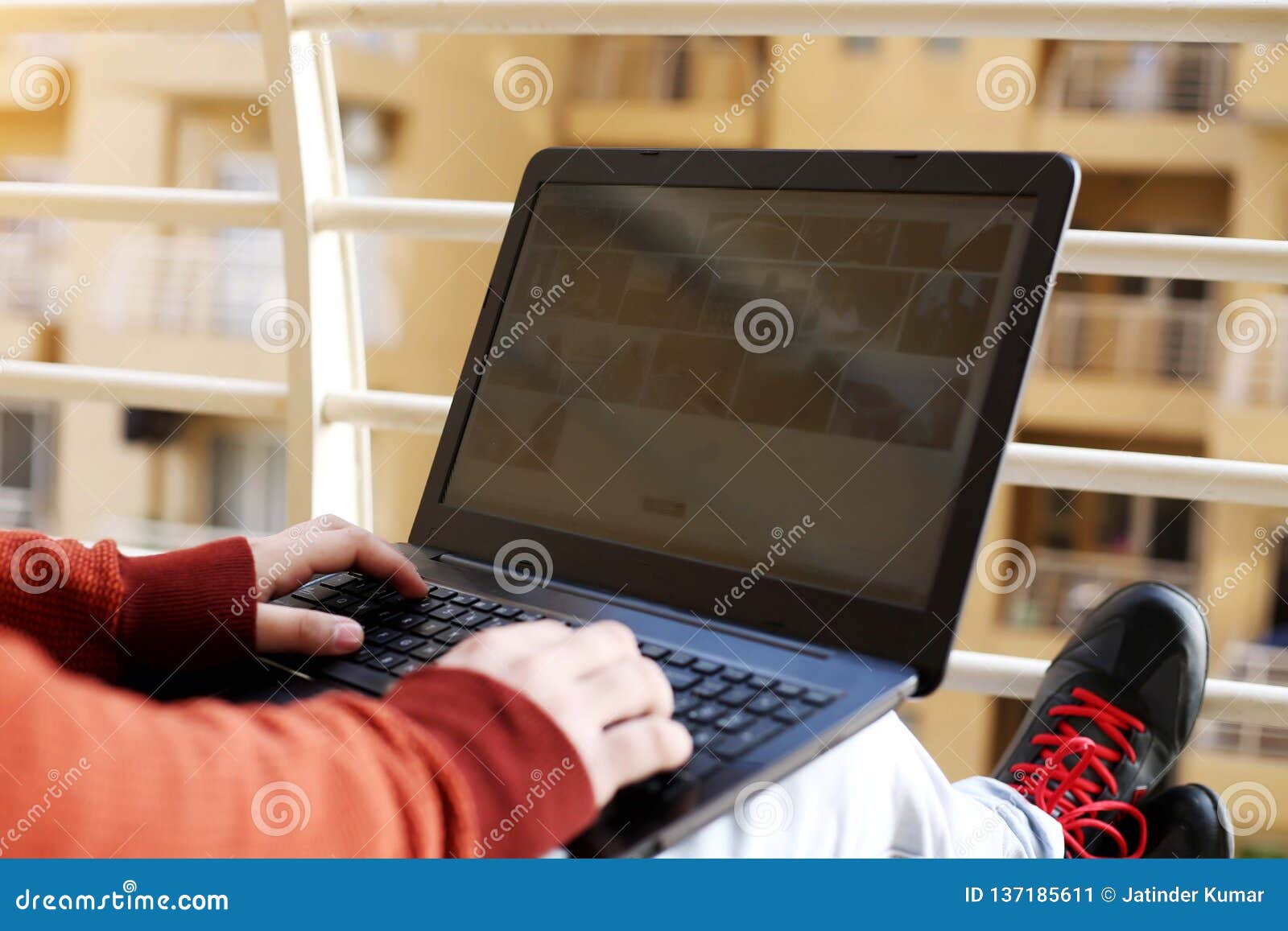 Picture of Boy is Working on the Laptop Stock Image - Image of hand ...