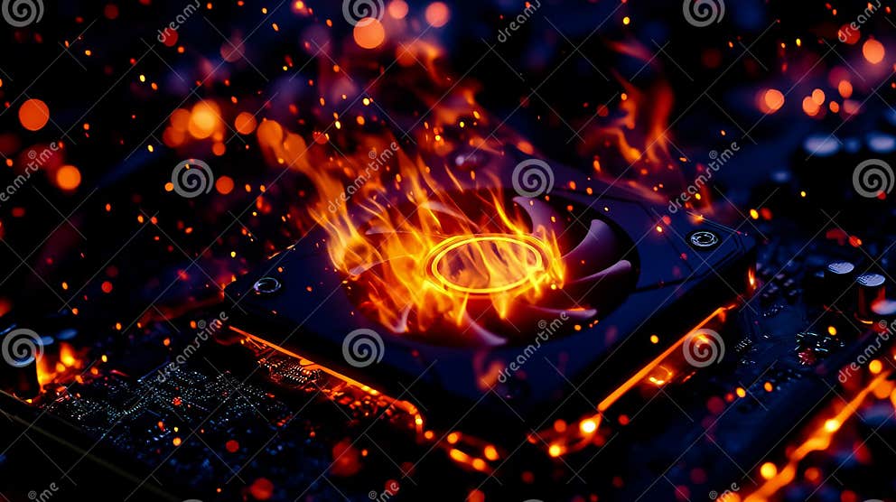 A Picture of a Burning Graphics Card on Fire Stock Illustration ...