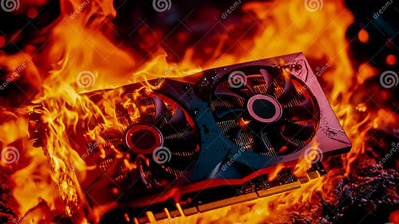 A Picture of a Burning Graphics Card on Fire Stock Illustration ...
