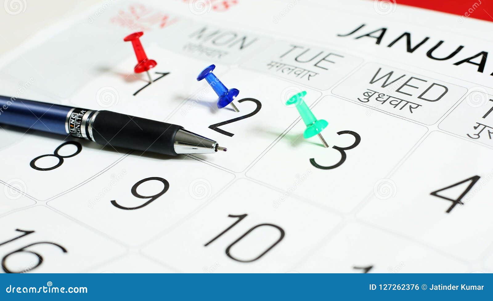 Picture of Calendar and Pen with Attached All Pin Stock Photo - Image ...