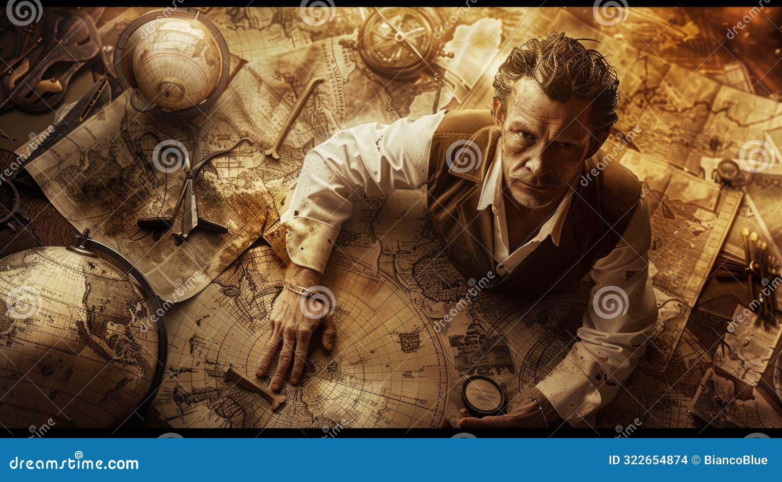 The Cartographer Working in Workshop about Mapping the Map of the World ...