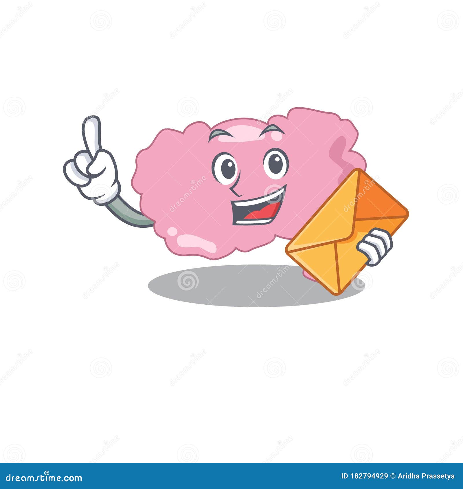 A Picture of Cheerful Brain Cartoon Design with Brown Envelope Stock ...