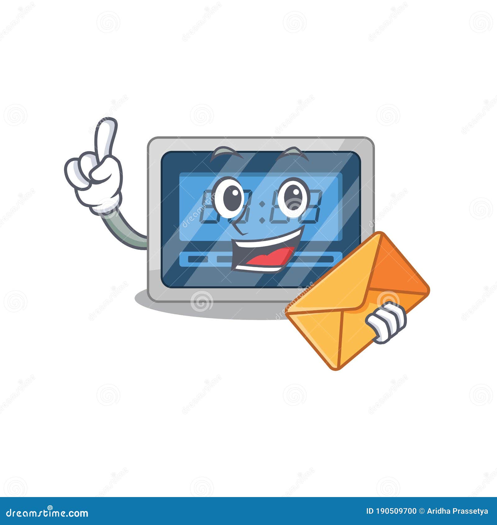A Picture of Cheerful Digital Timer Cartoon Design with Brown Envelope ...