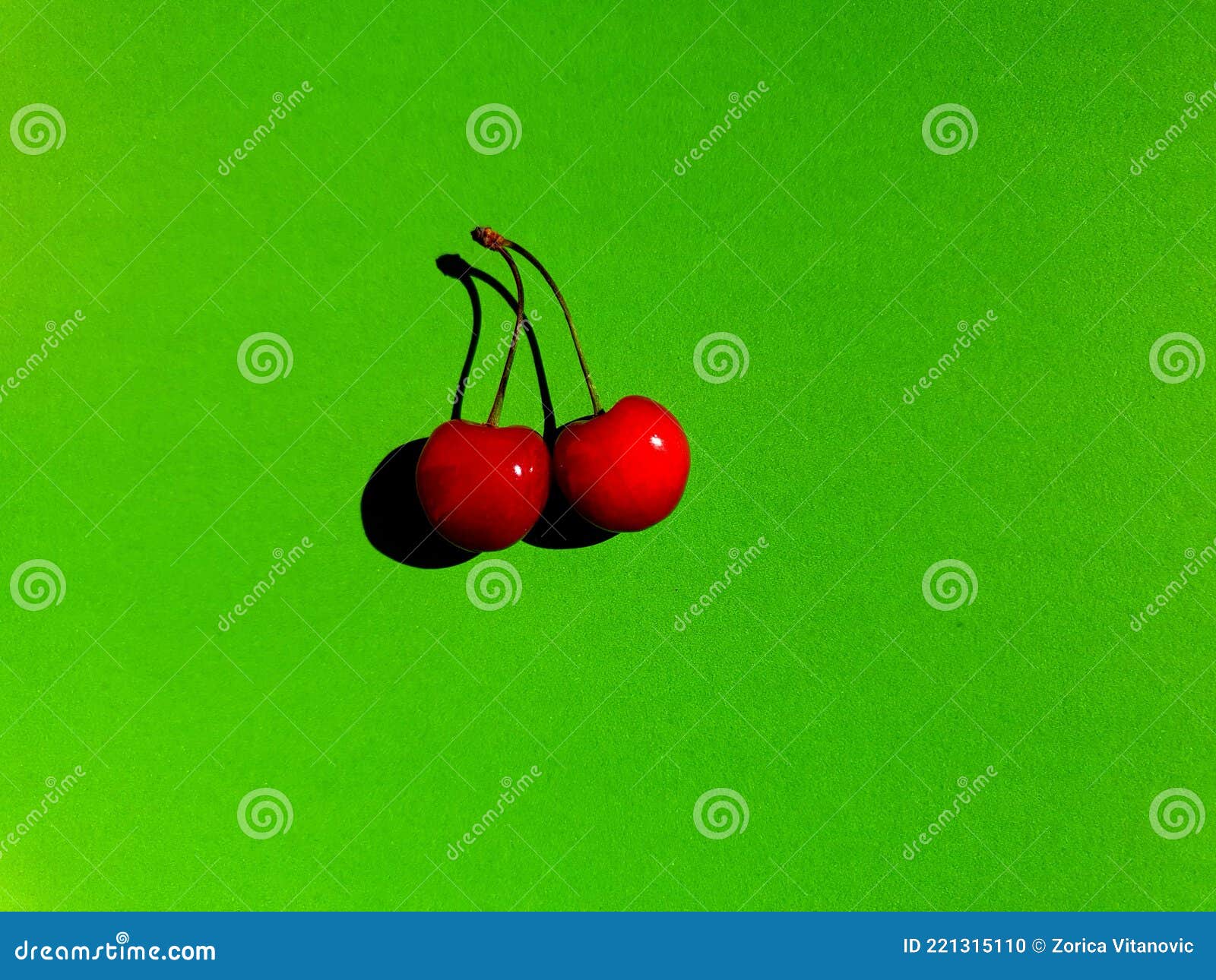 Cherry with Shadow on Green Background Stock Photo - Image of plant ...
