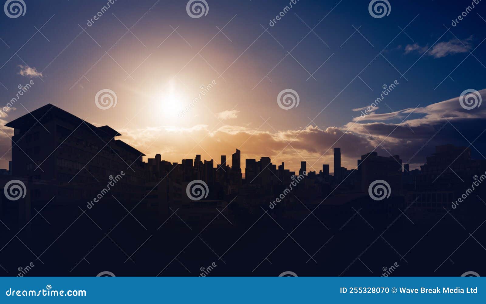 Picture of city by sunrise stock photo. Image of dark - 255328070