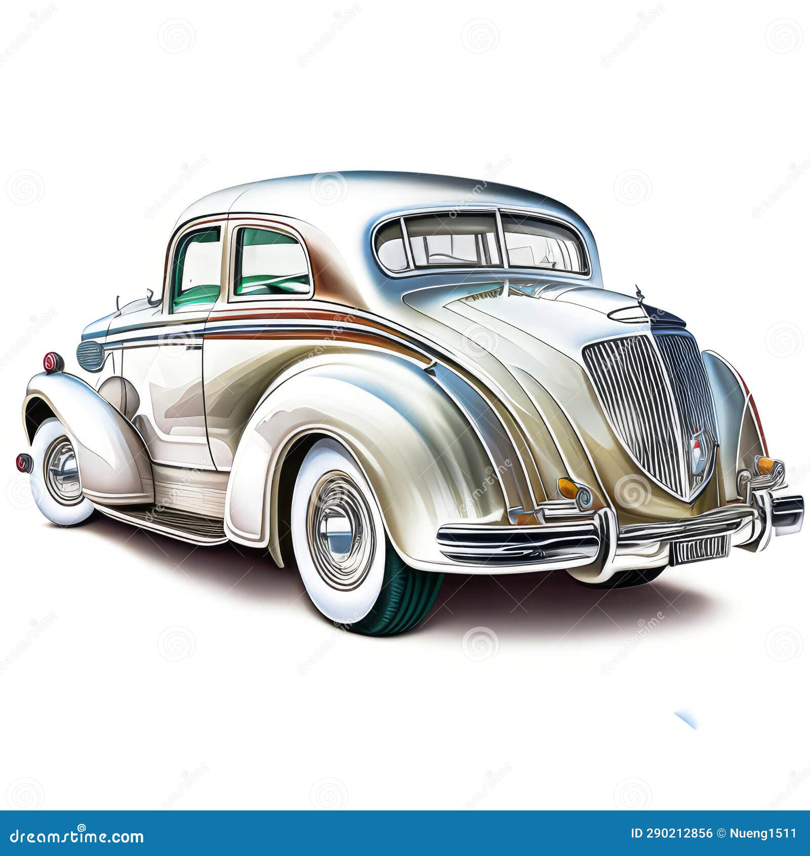 Classic Car, Watercolor Style on White Background Stock Photo - Image ...