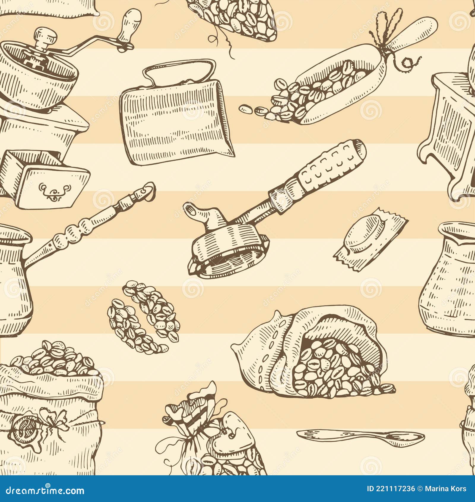 Picture of Coffee Seeds and Tools. Stock Illustration - Illustration of ...