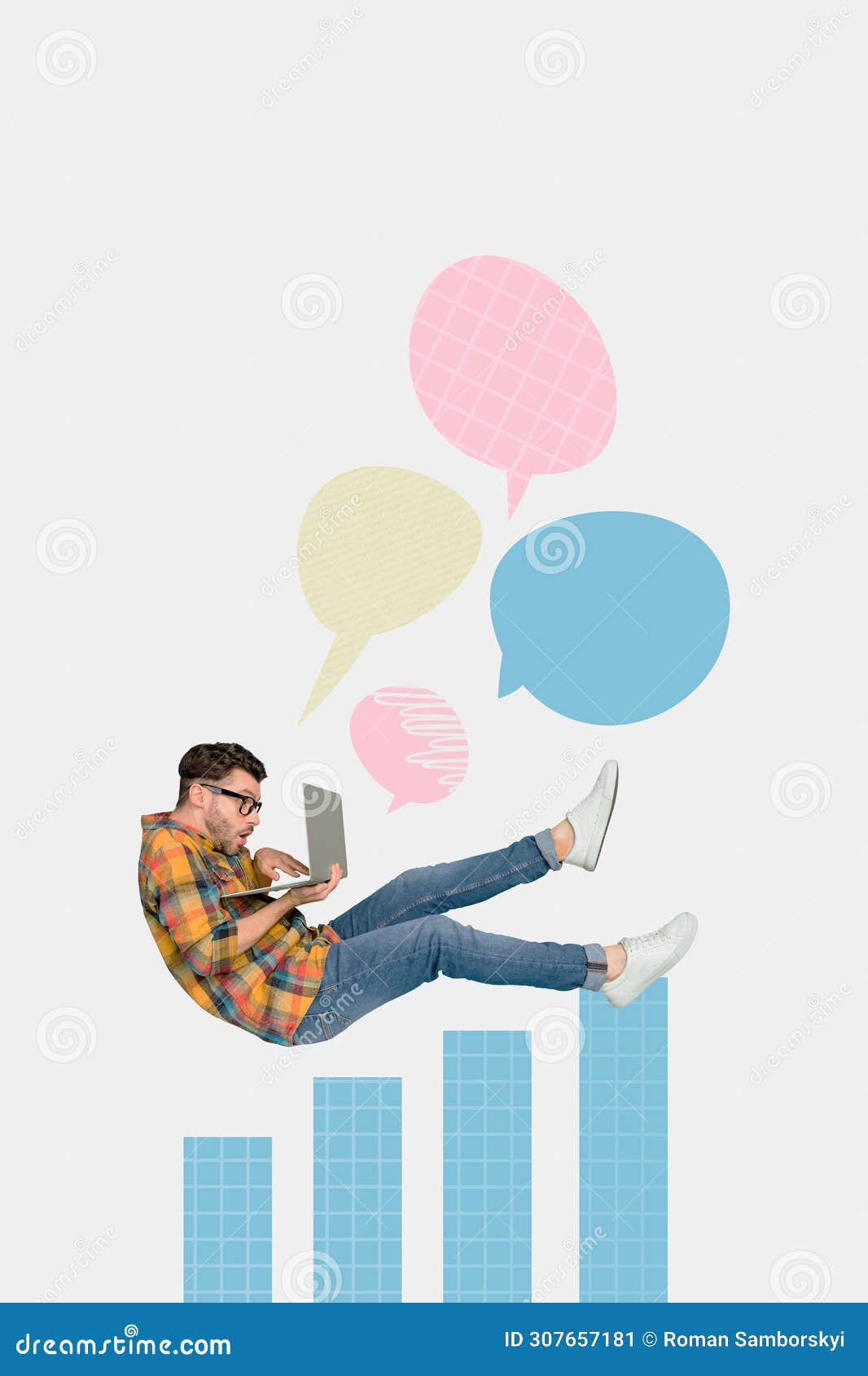 Picture Collage Artwork of Young Guy Geek Nerd Writing Texting Typing ...