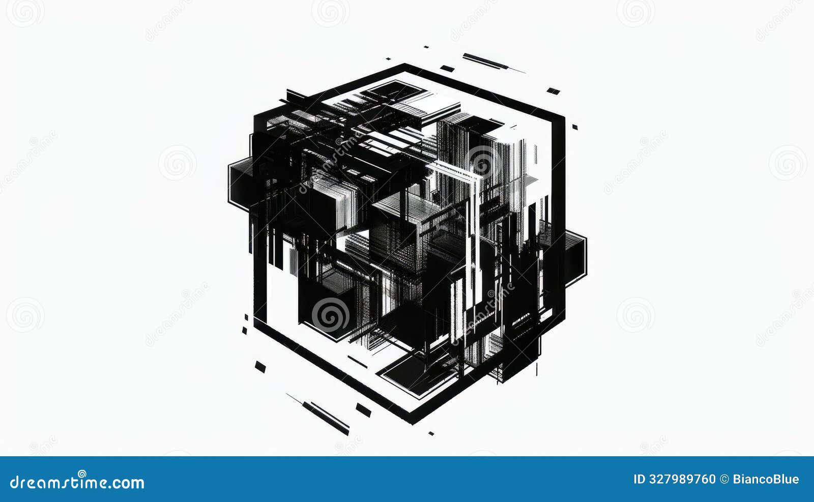 Picture of Complex Black Square Shape Cube in a Monochrome Glitch Style ...