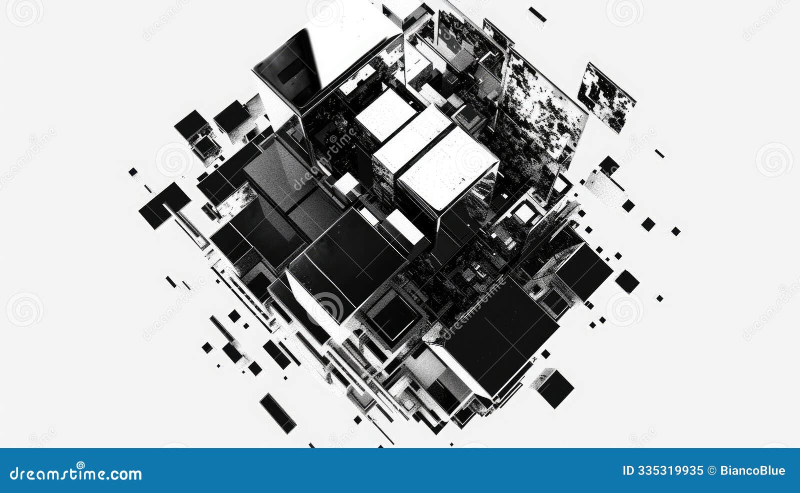 Picture of Complex Black Square Shape Cube in a Monochrome Glitch Style ...