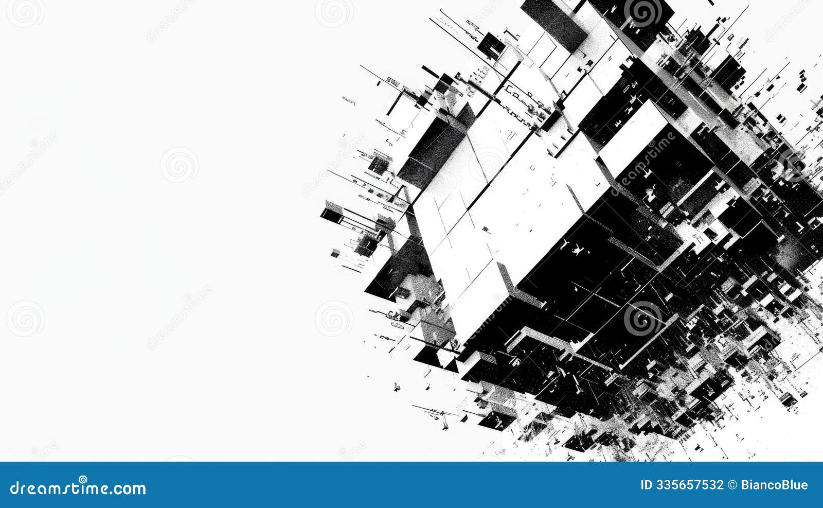 Picture of Complex Black Square Shape Cube in a Monochrome Glitch Style ...