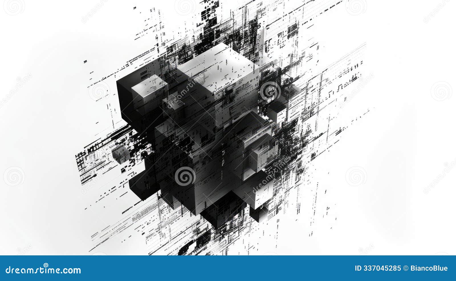 Picture of Complex Black Square Shape Cube in a Monochrome Glitch Style ...