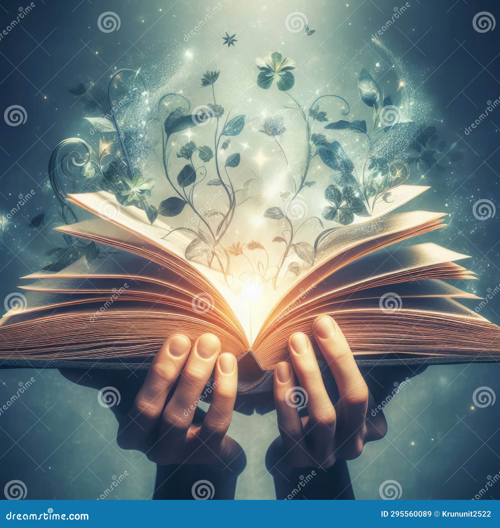 Concept of an Open Magic Book, Open Pages and Hands. Fantasy Stock ...