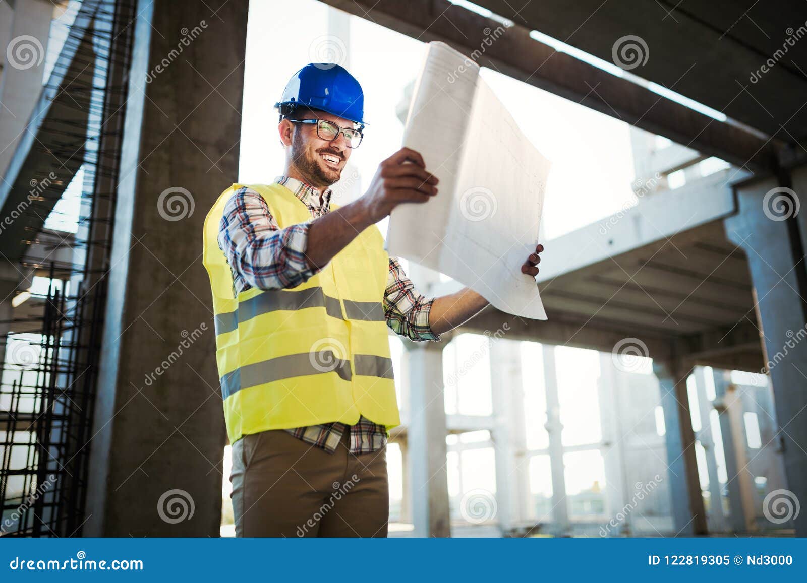 Picture of Construction Site Engineer Looking at Plan Stock Image ...
