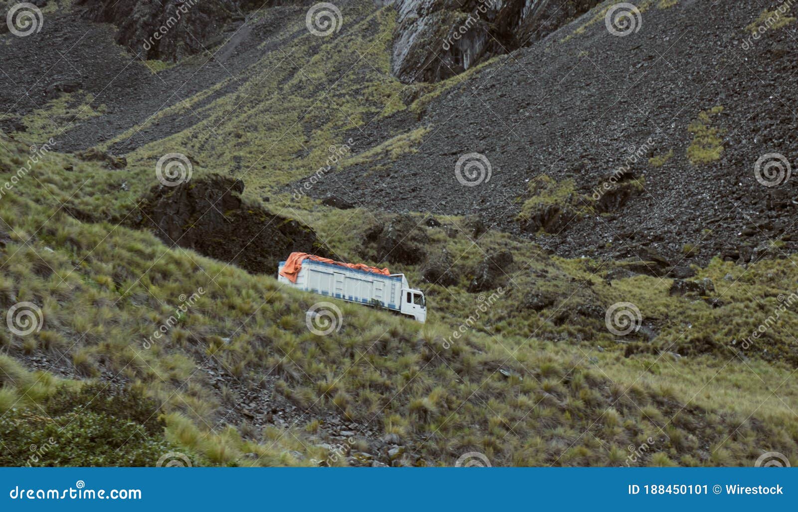 Picture of a Container Truck on the Hill Stock Image - Image of green ...