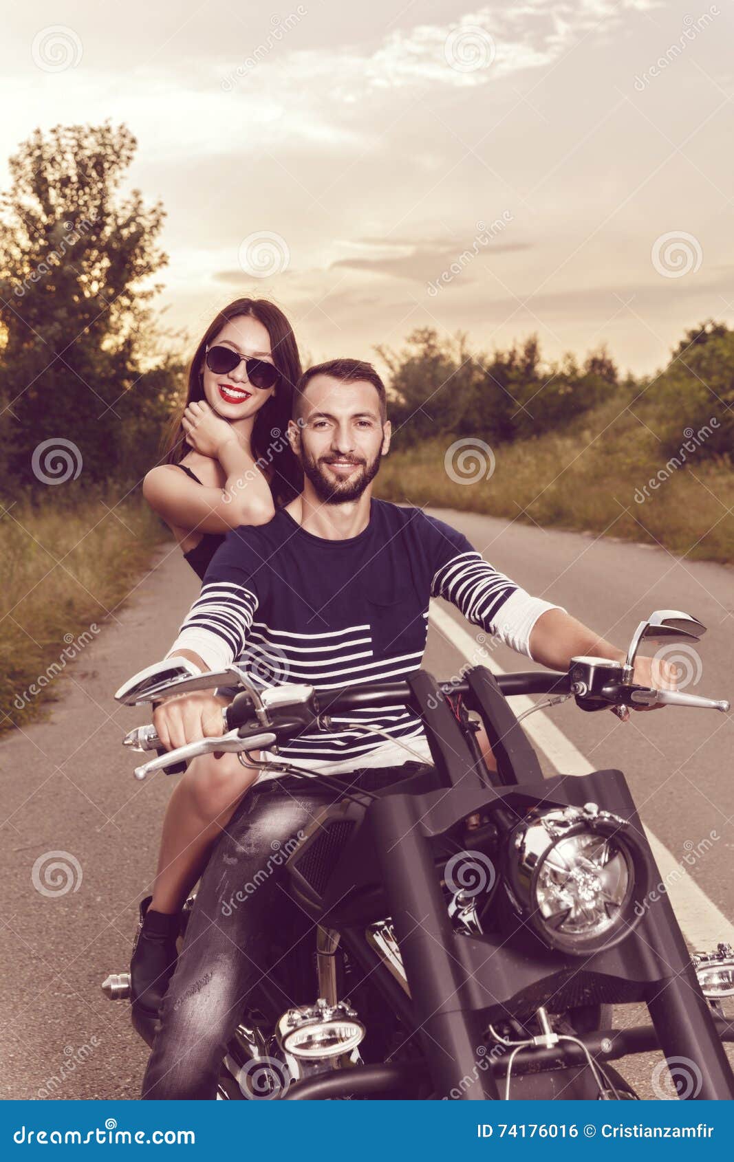 Picture with a Couple of Beautiful Young Bikers Stock Photo - Image of ...