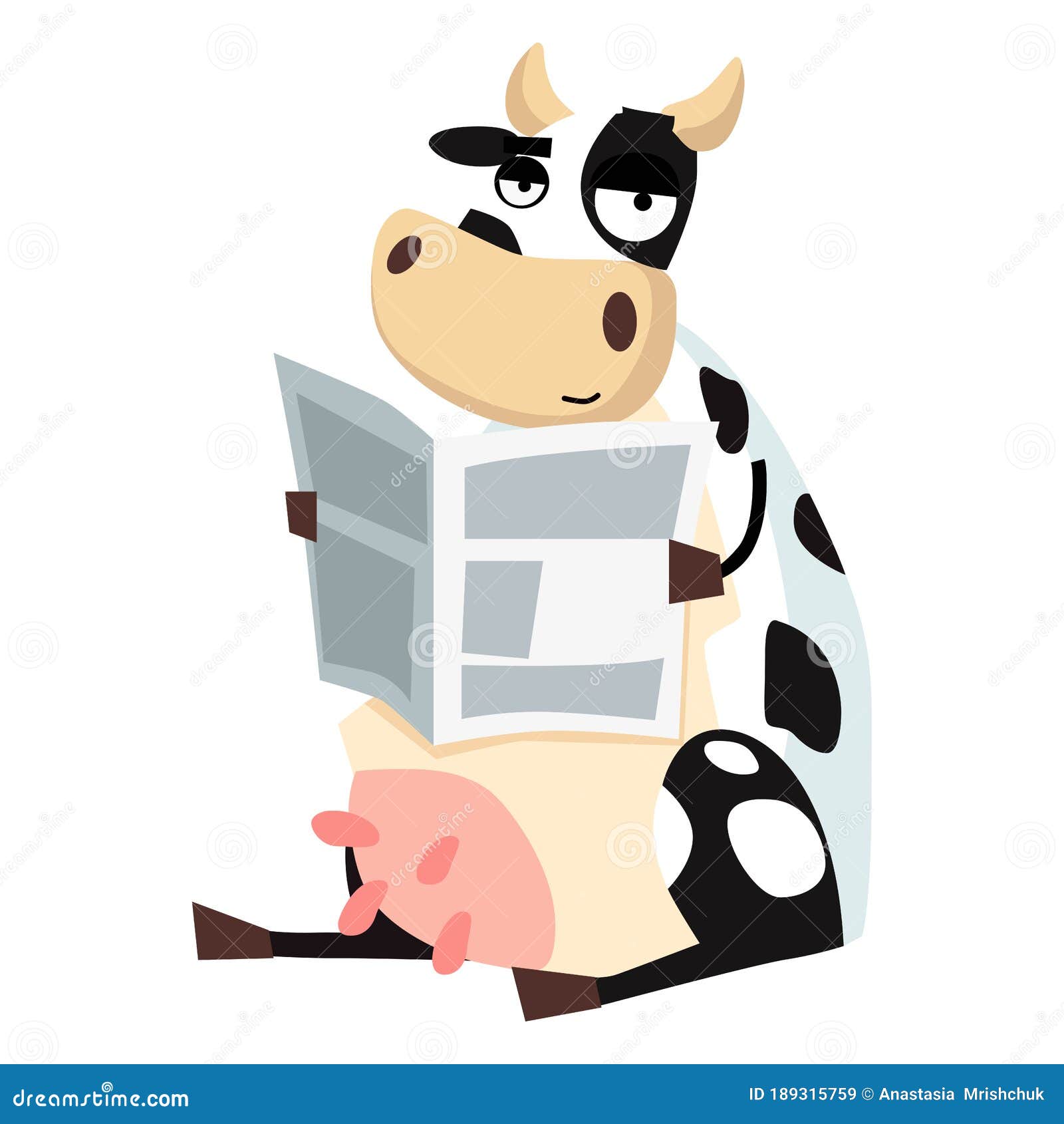Picture of a Cow Reading a Newspaper on a White Background. Vector ...