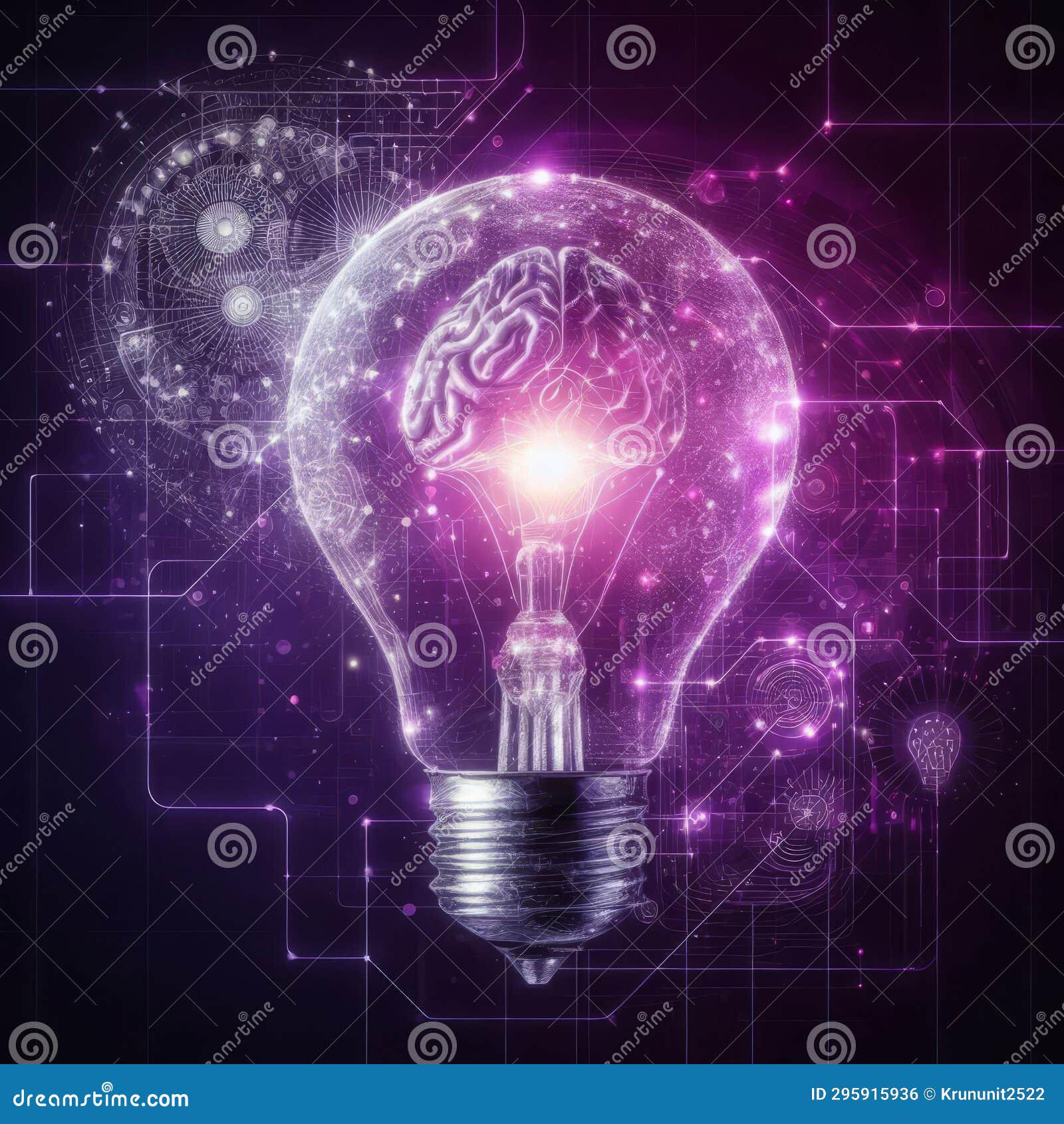 Creative Idea Concept with Bulb Future Technology and Brain Stock ...