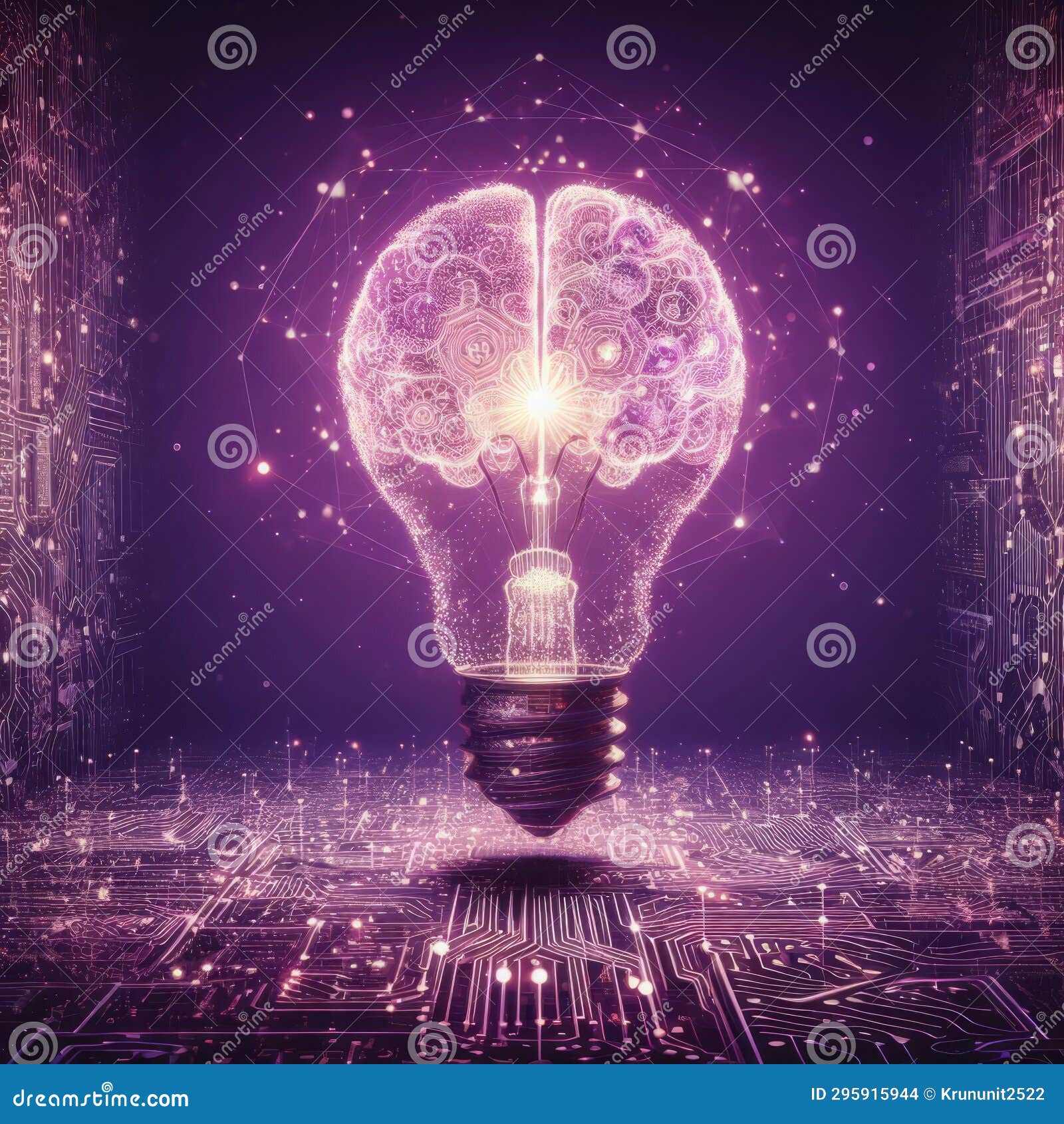 Creative Idea Concept with Bulb Future Technology and Brain Stock ...