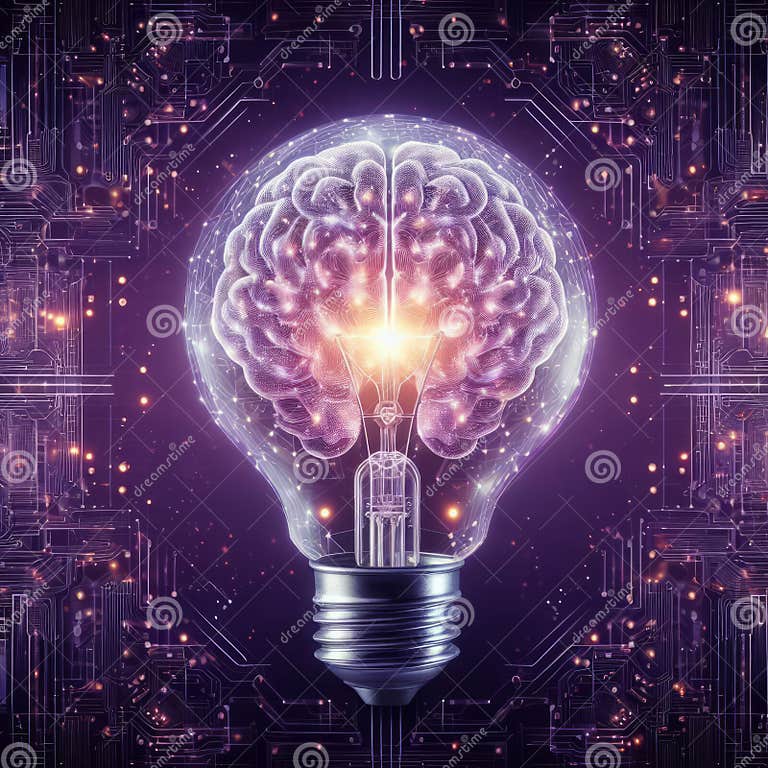 Creative Idea Concept with Bulb Future Technology and Brain Stock ...