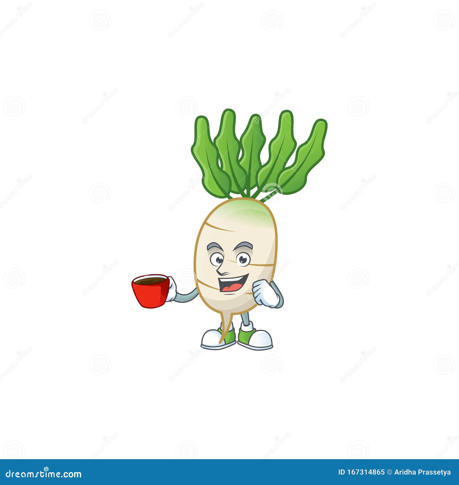 Picture of Daikon Character with a Cup of Coffee Stock Vector ...