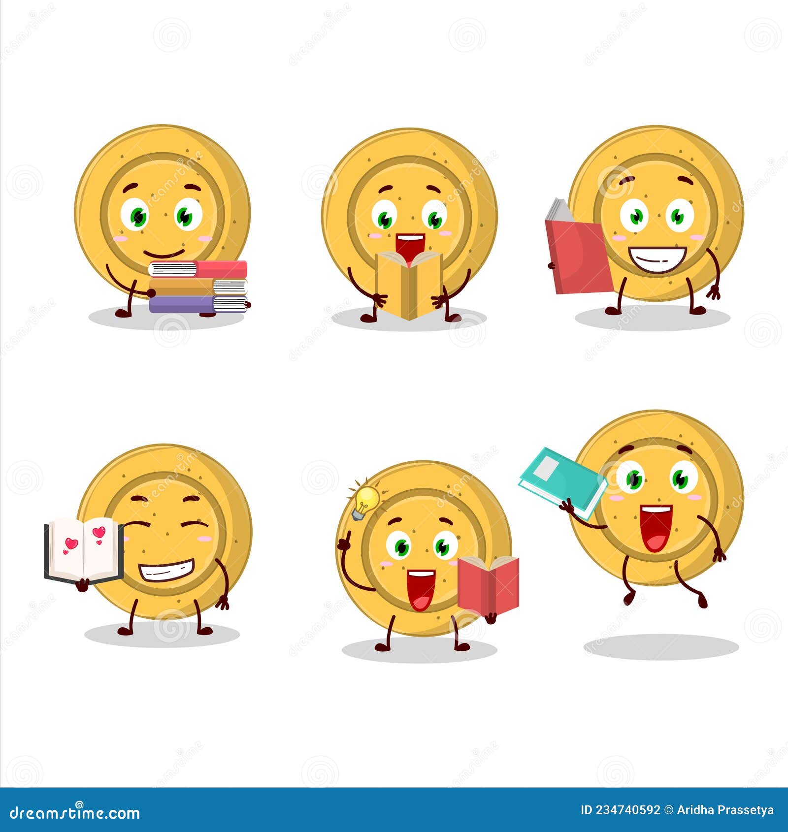 A Picture of Dalgona Candy Circle Cartoon Character Concept Reading an ...