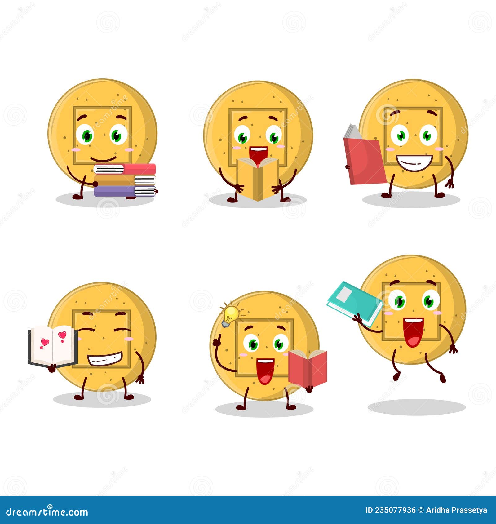 A Picture of Dalgona Candy Square Cartoon Character Concept Reading an ...