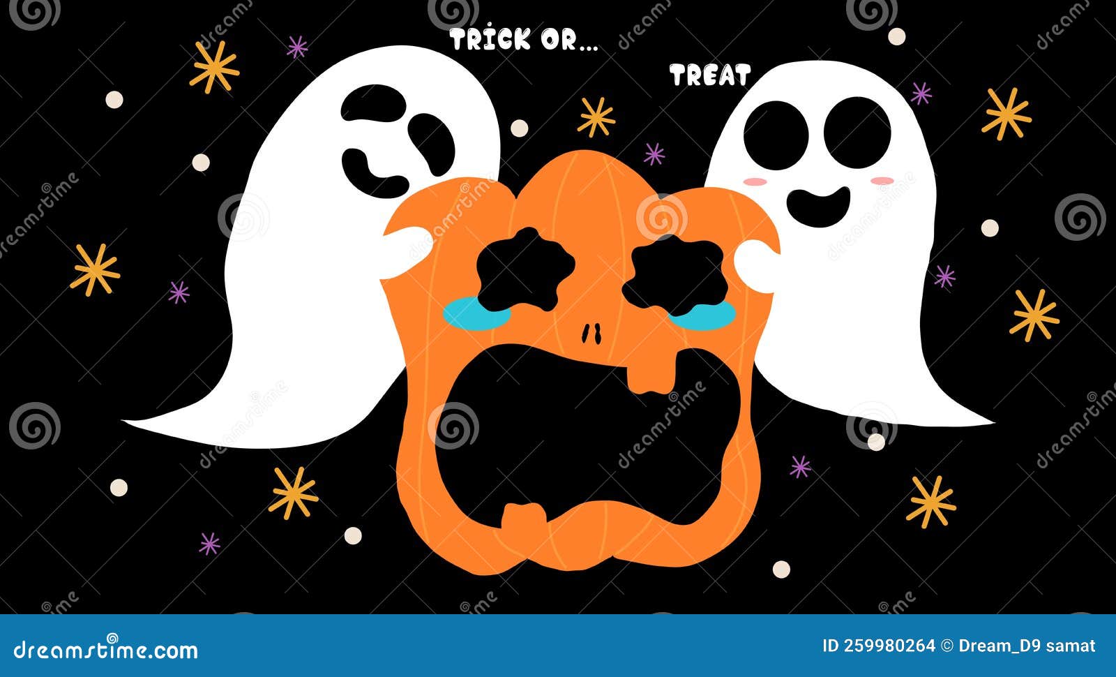 A Picture of the Devil S Pumpkin Lantern Being Fooled by Two Ghosts ...