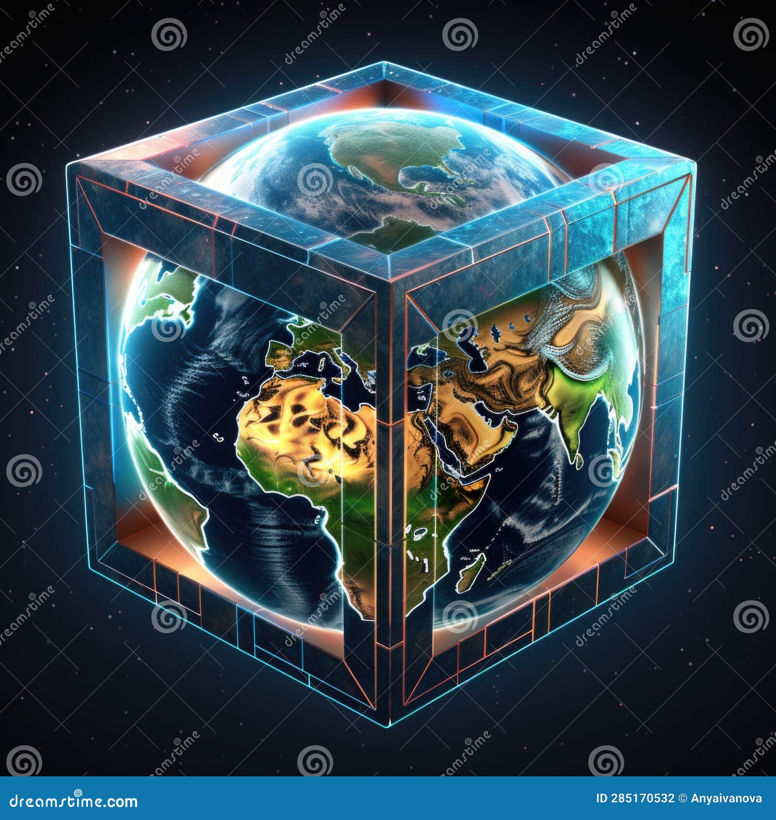 A Picture of the Earth in a Cube. Stock Illustration - Illustration of ...