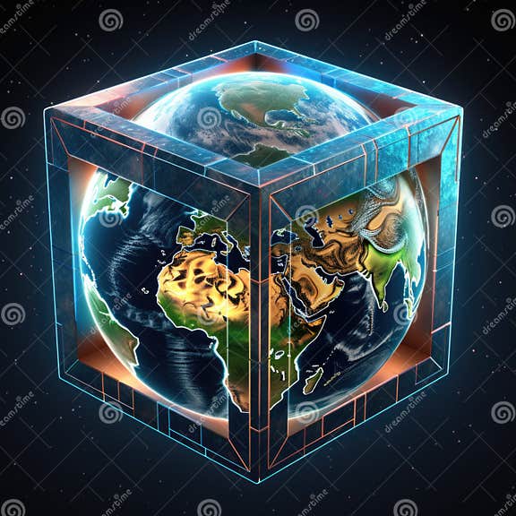 A Picture of the Earth in a Cube. Stock Illustration - Illustration of ...