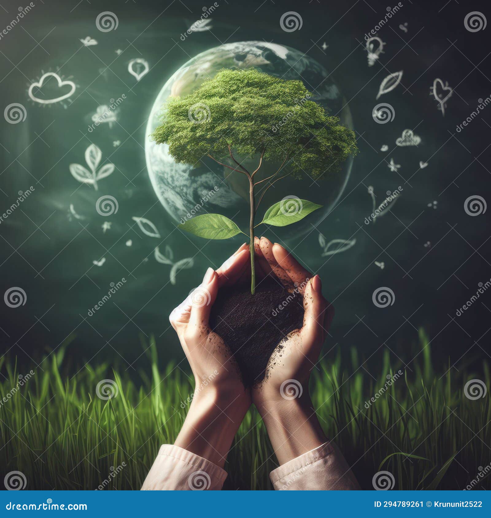 "EARTH DAY" Tree Growing in Hand. Stock Illustration - Illustration of ...