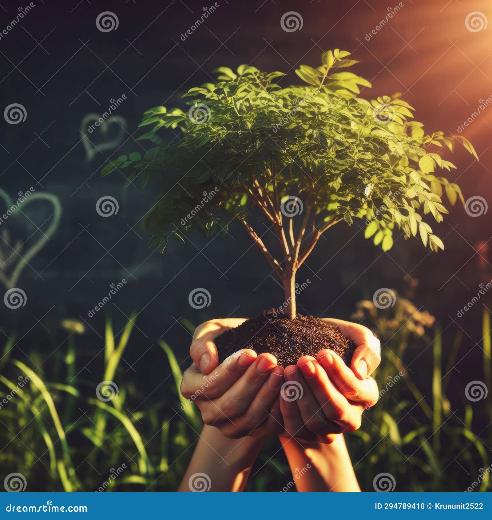 "EARTH DAY" Tree Growing in Hand. Stock Illustration - Illustration of ...