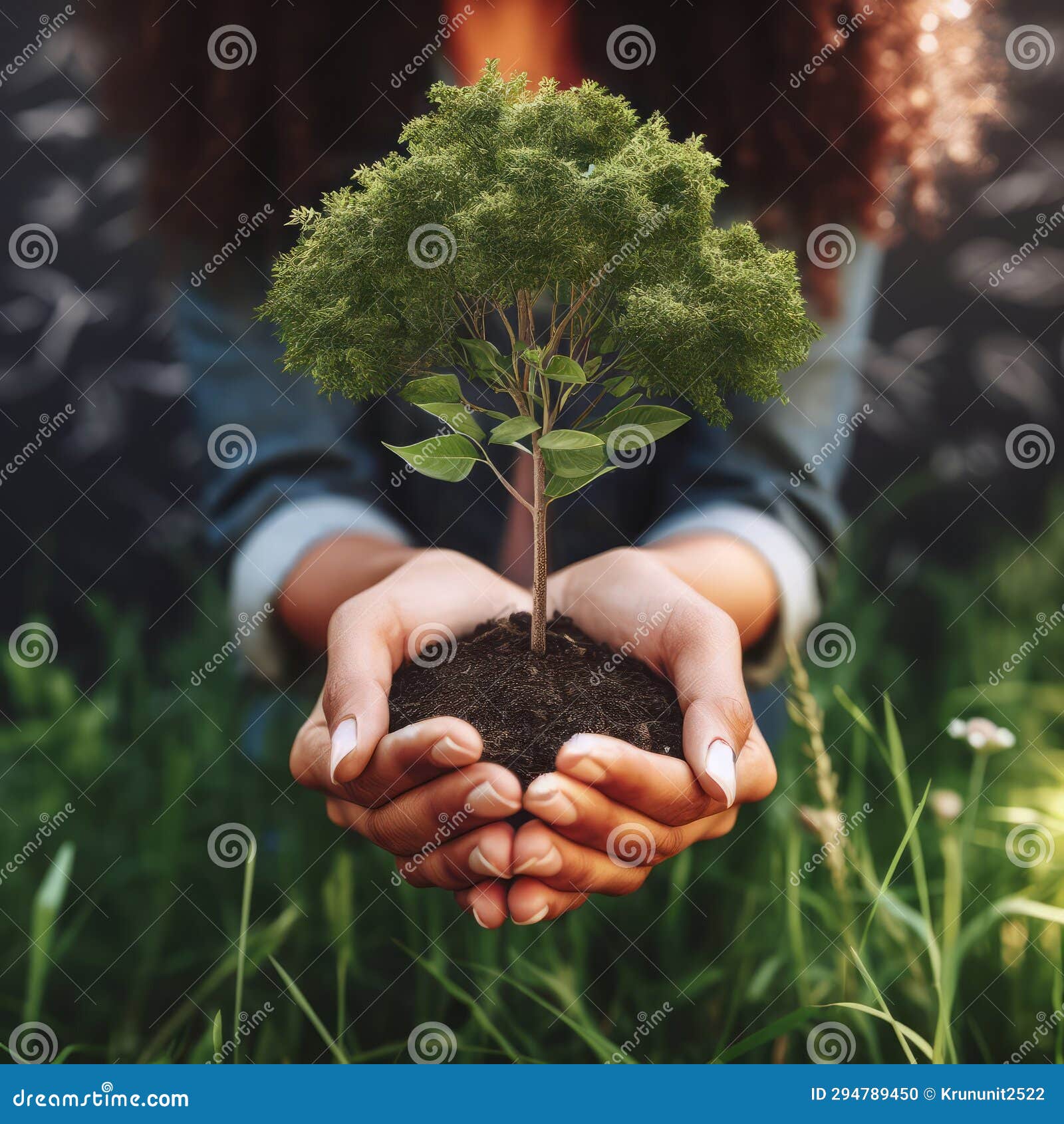 "EARTH DAY" Tree Growing in Hand. Stock Illustration - Illustration of ...