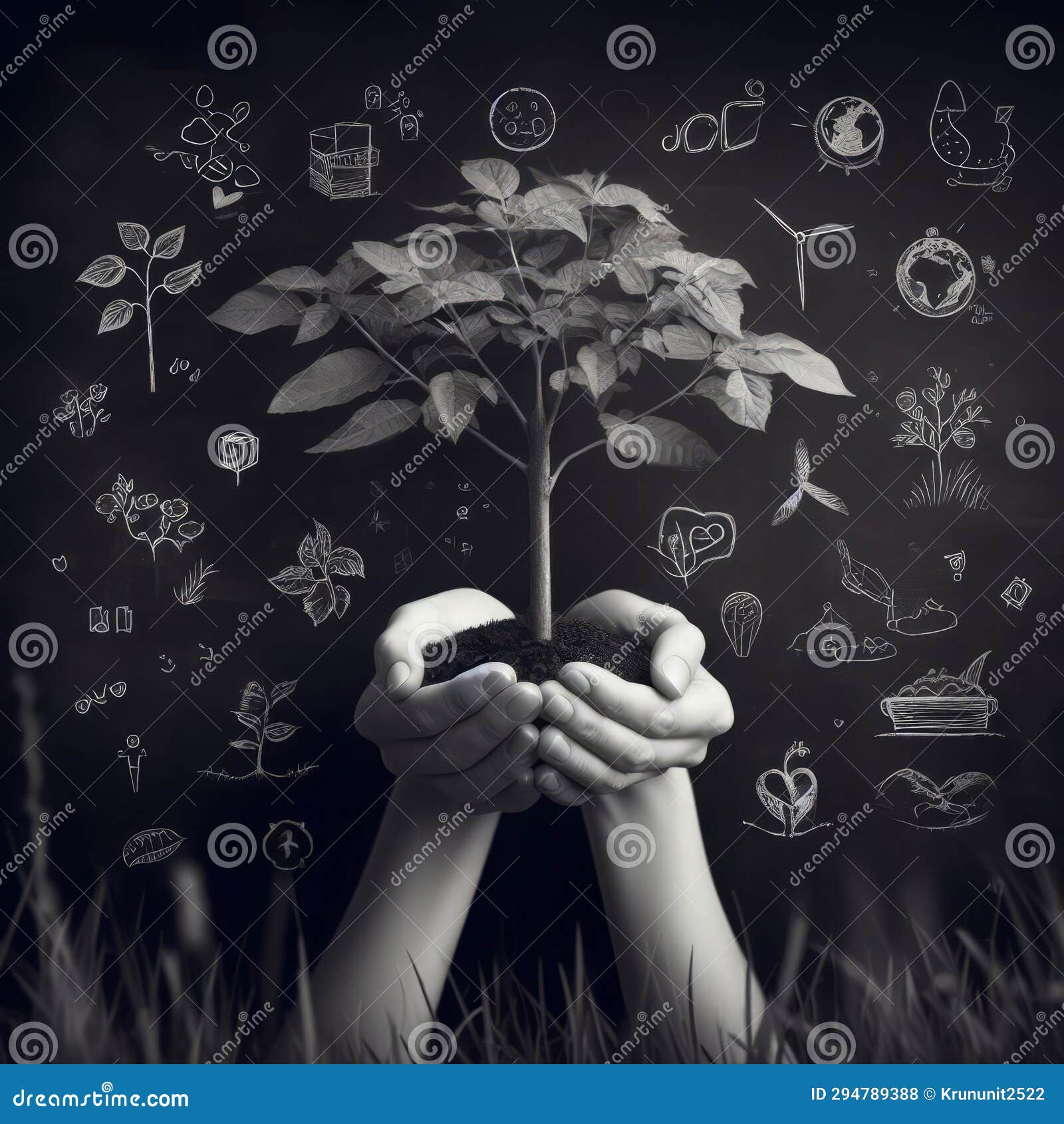 "EARTH DAY" Tree Growing in Hand. Stock Illustration - Illustration of ...