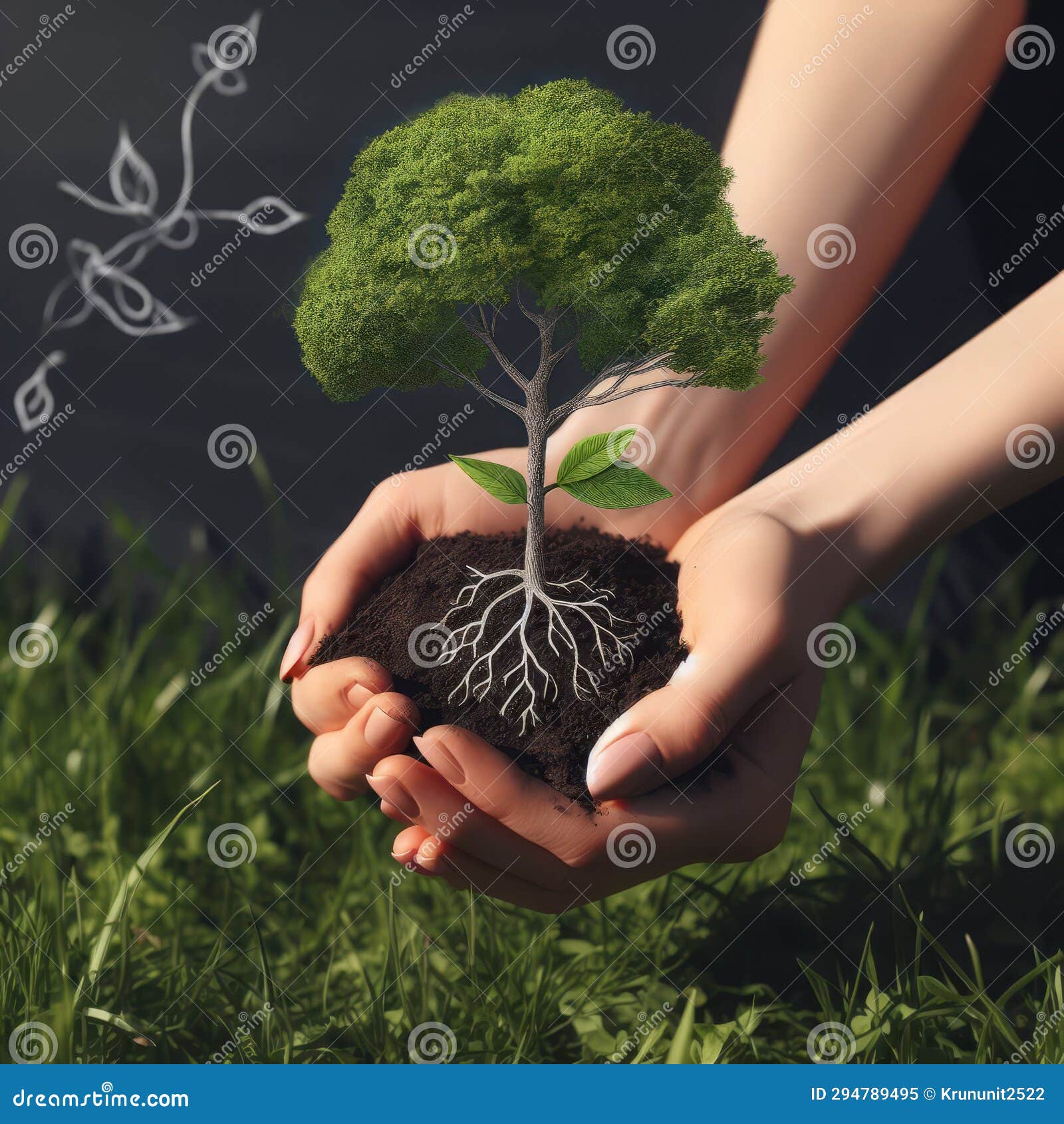 "EARTH DAY" Tree Growing in Hand. Stock Illustration - Illustration of ...