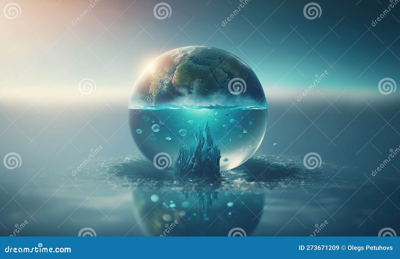A Picture of the Earth Floating in the Water with a Mountain in the ...