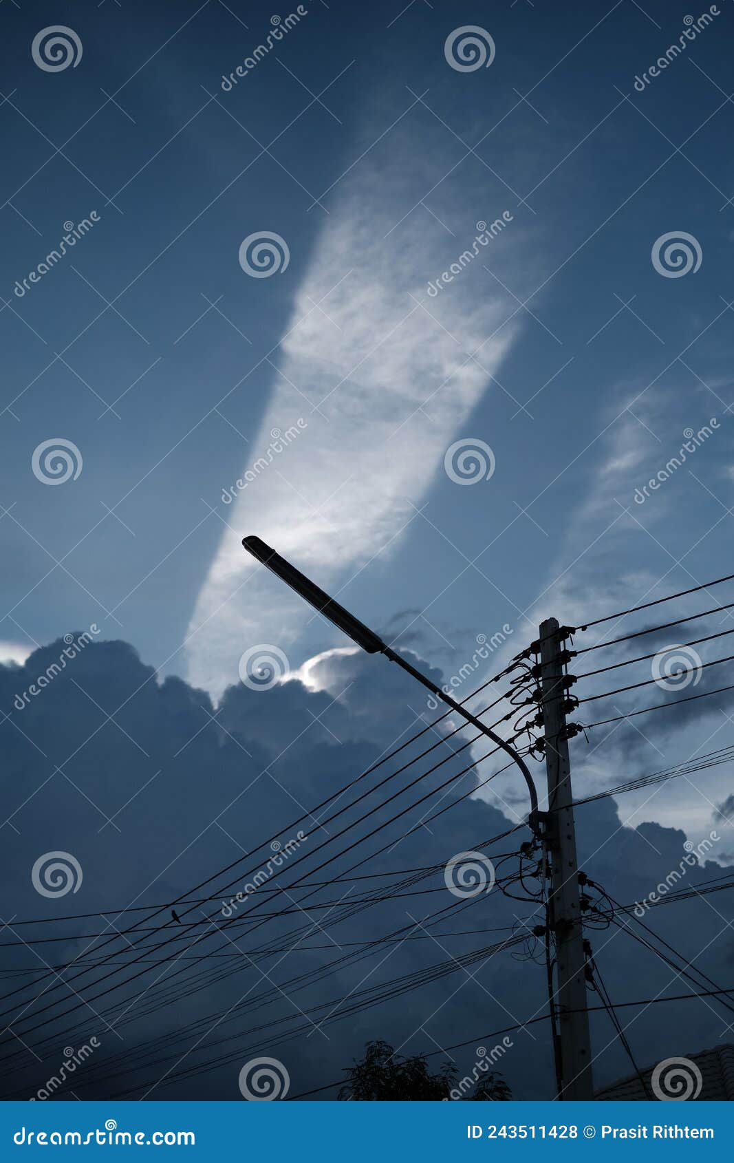 Electric Pole during the Sunset of Blue Light Stock Photo - Image of ...