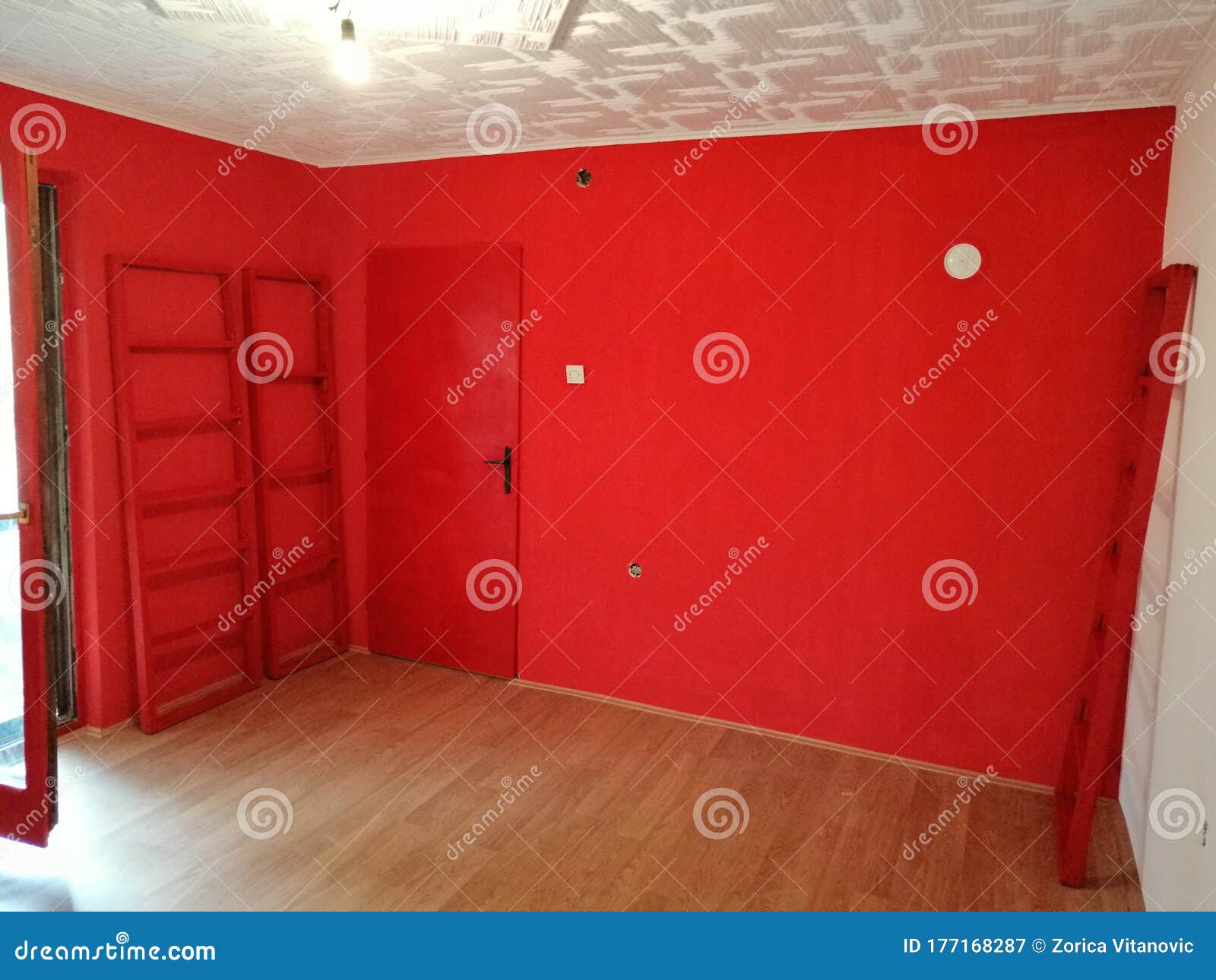 Empty red room stock image. Image of white, room, empty - 177168287