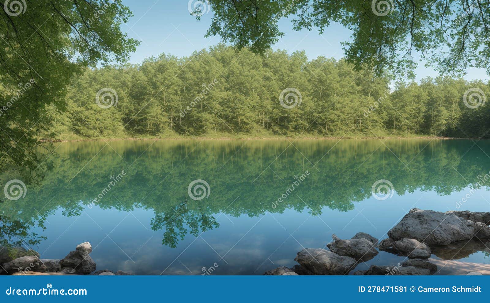 A Picture of an Excellent View of a Lake with Rocks and Trees AI ...