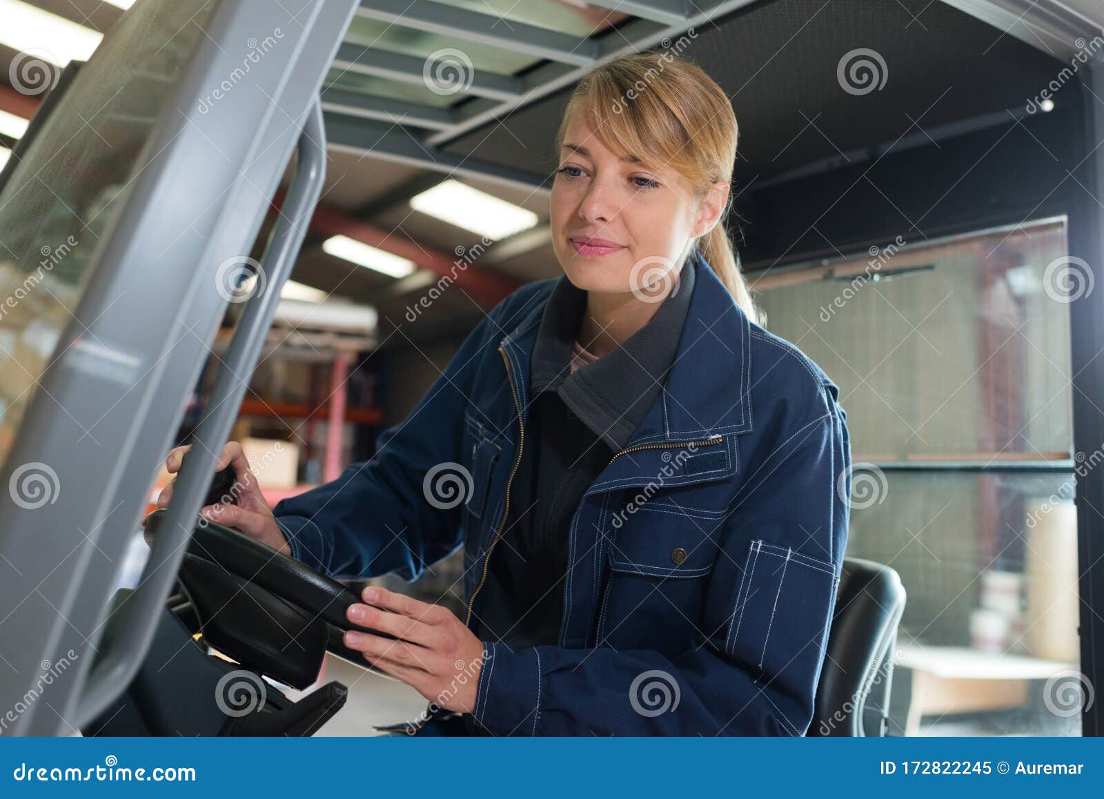 Picture Female Forklift Driver Focusing at Work Stock Image - Image of ...