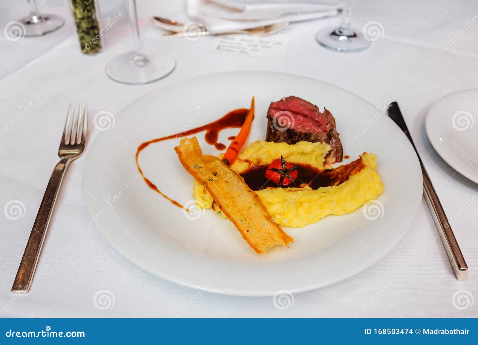 Fine Dining with Beef Filet and Mashed Potatoes Stock Photo - Image of ...