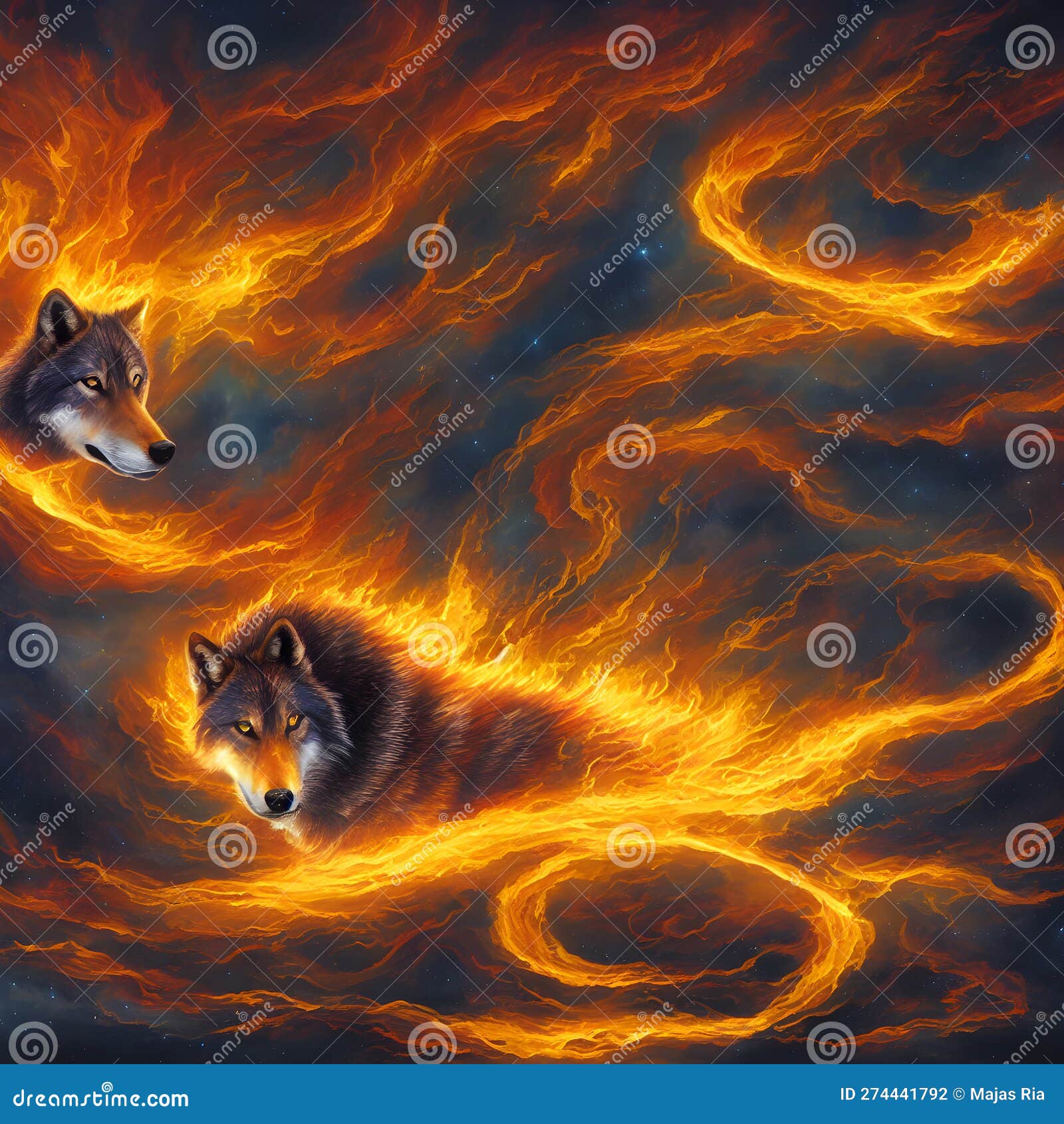 Fire Wolf Head Isolated On Black Background Cartoon Vector ...