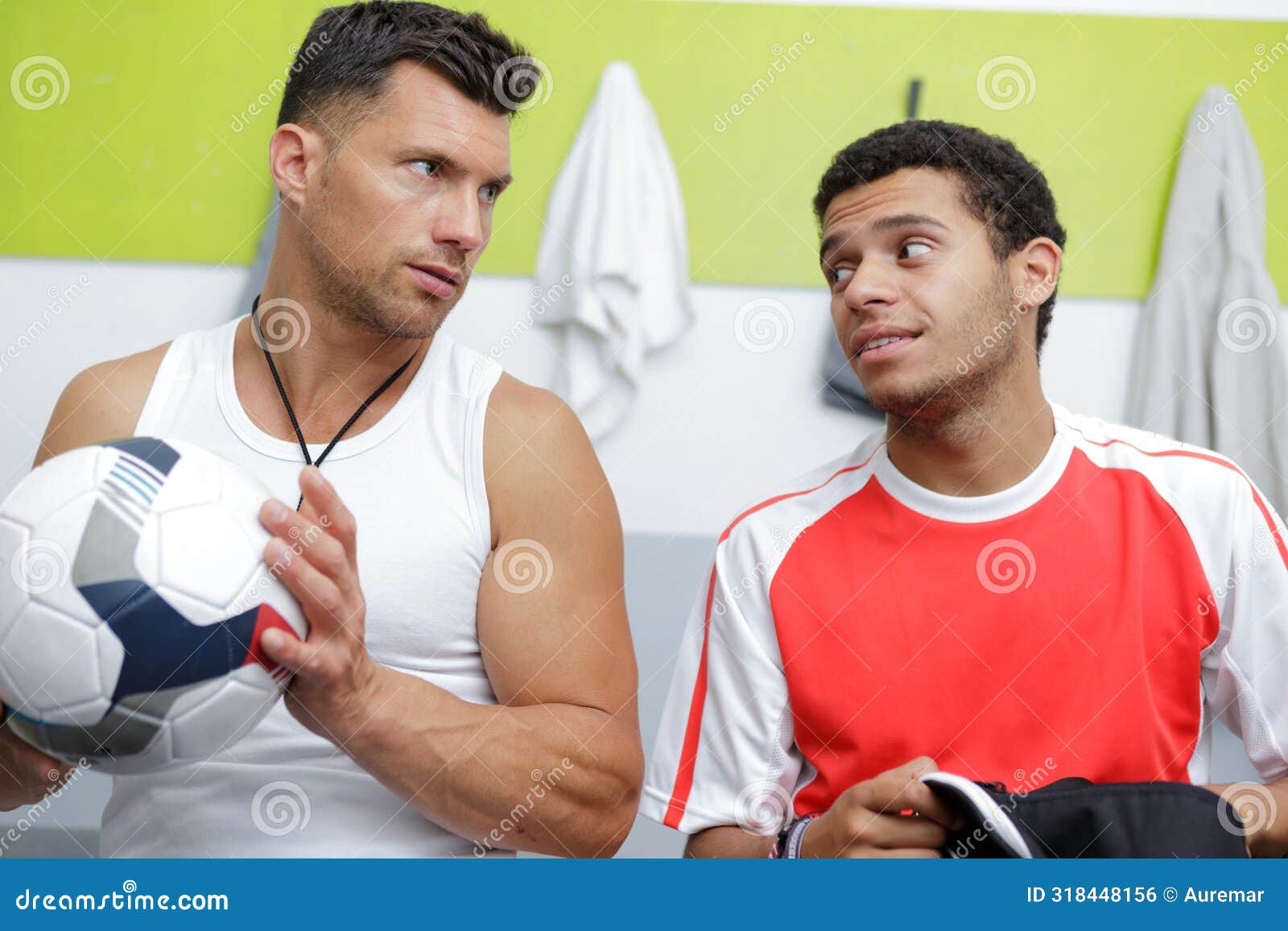 Picture Football Coach and Player Having Conversation Stock Photo ...