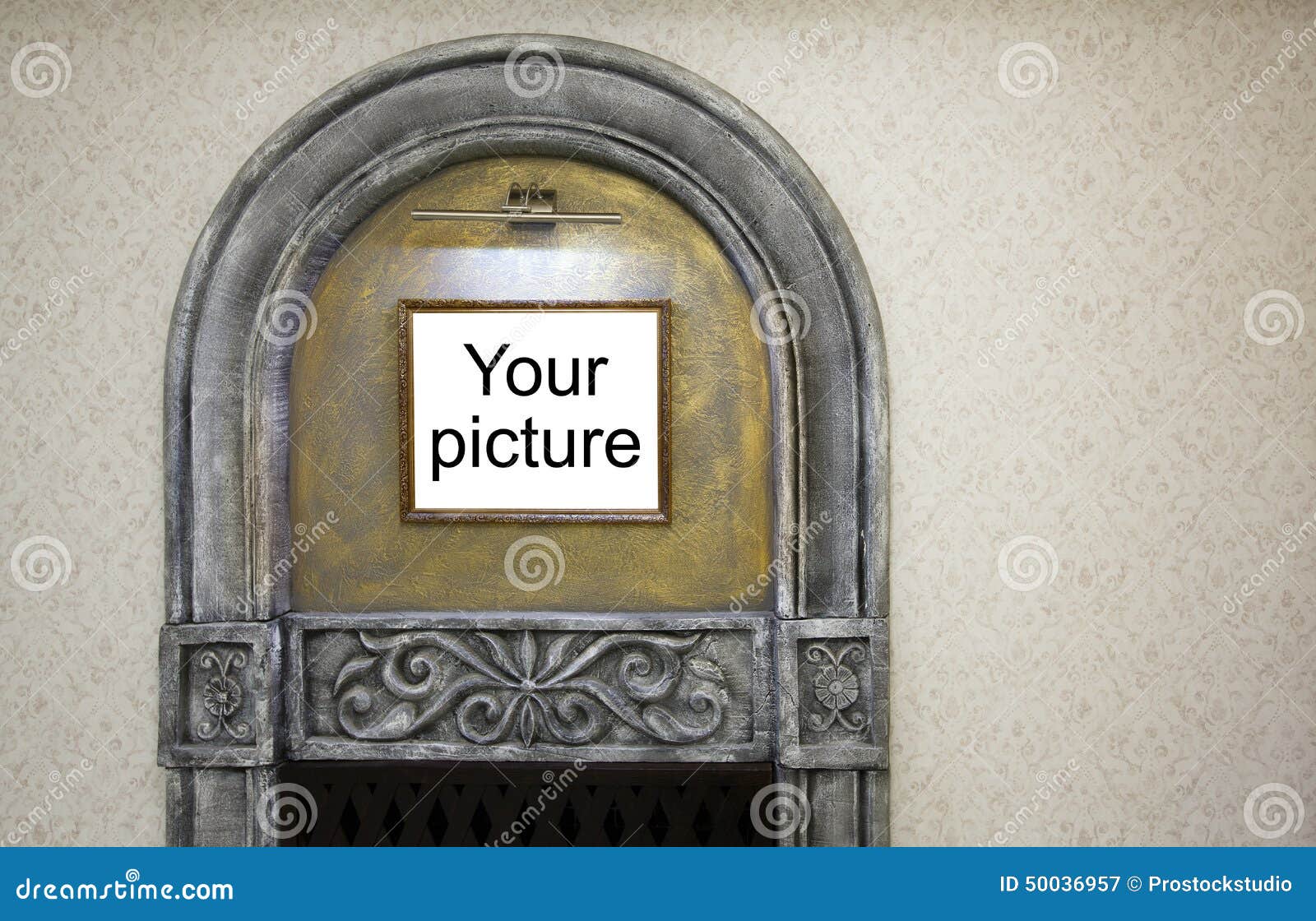 Picture Frame in the Decorative Arch on the Wall Stock Image - Image of ...