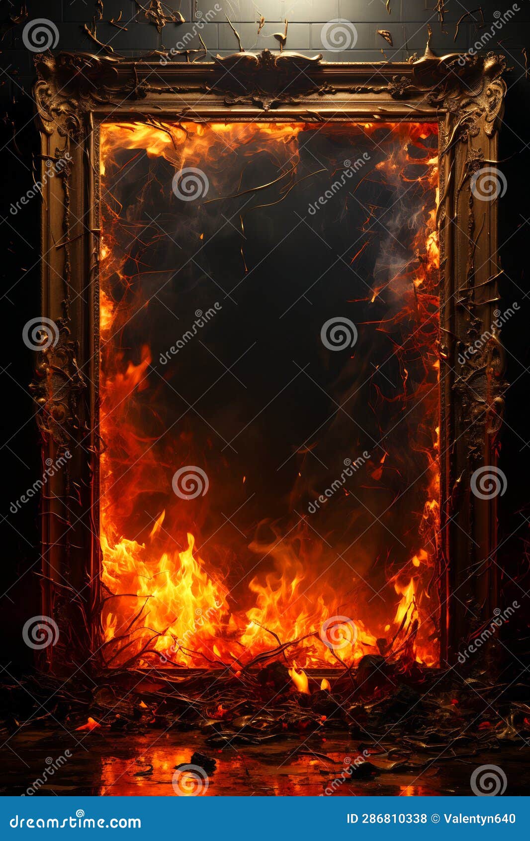 Picture Frame on Fire in the Middle of Room. Generative AI Stock Photo ...