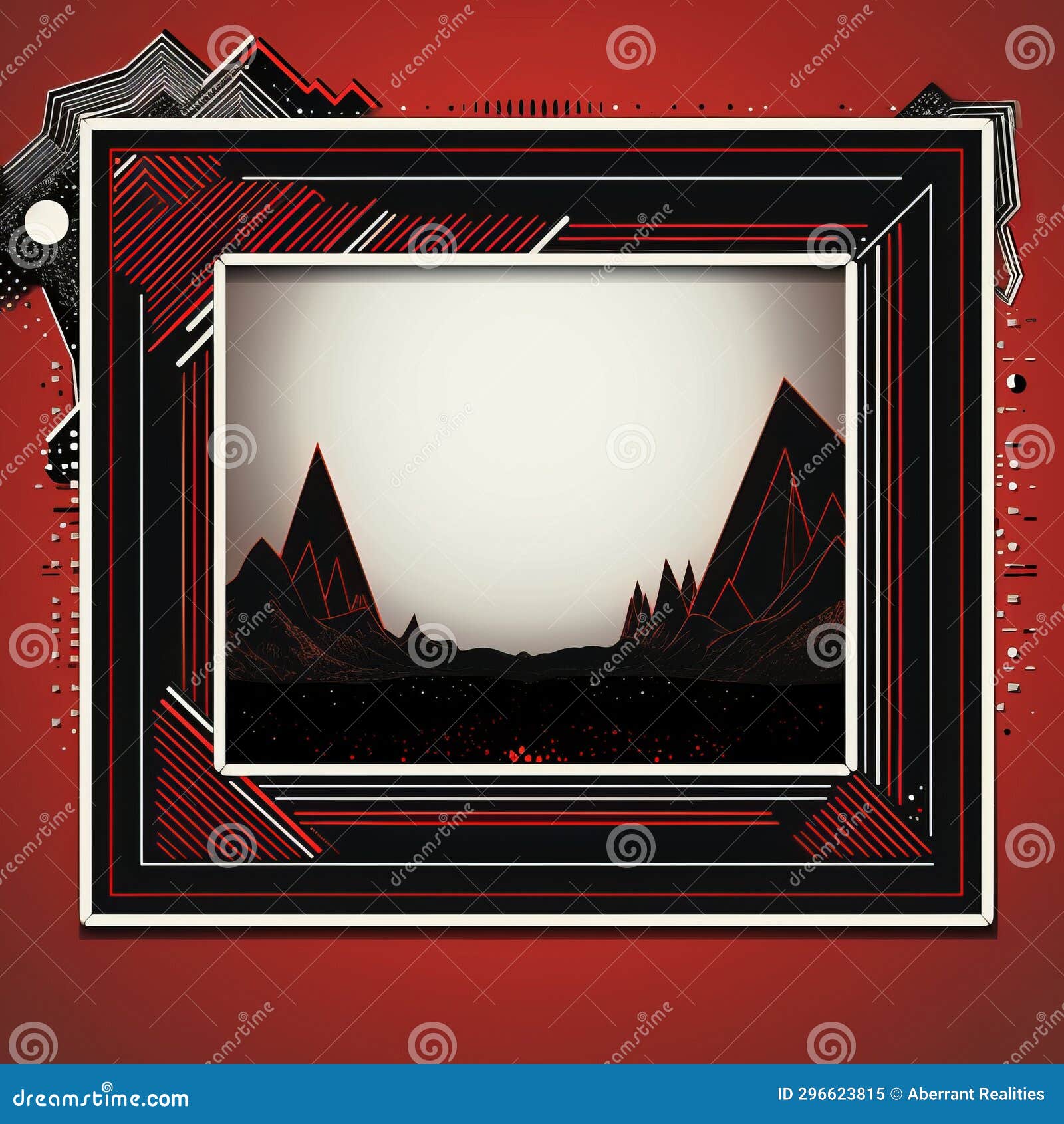 A Picture Frame with Mountains and a Red Background Stock Illustration ...